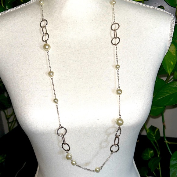 George | Jewelry | Vintage George Faux Pearl Silver Hoops Statement ...